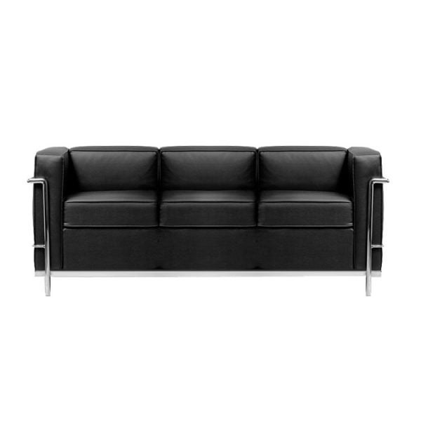 SOFÁ LC2 INOX 3 LUGARES - COURO ECOLÓGICO - Vitale Móveis